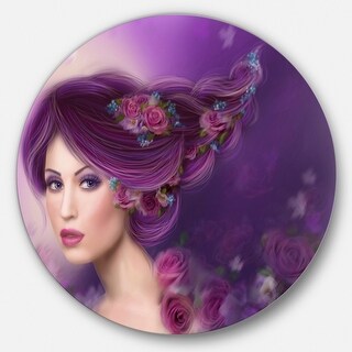 Designart 'Woman with Purple Hair' Portrait Digital Art Round Metal ...