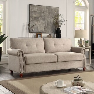 Beige Tech Cloth Loveseat Sofa Lounge Thick Cushion Back Sofa 3-seat ...
