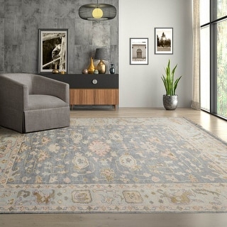 LoomBloom Muted Turkish Oushak Hand Knotted Area Rug Slate Color - On ...