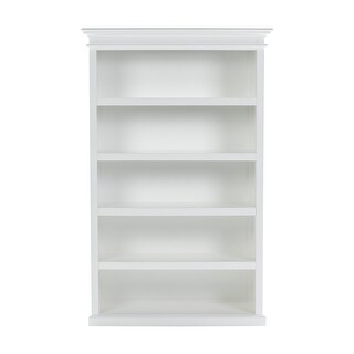 NovaSolo Halifax Coastal White Bookcase with 5 Shelves | Solid Mahogany ...