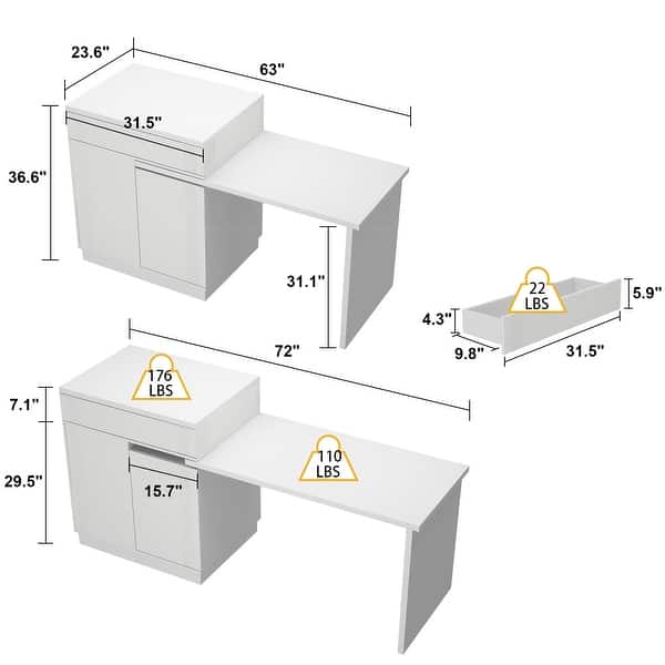 63"-72" Modern and Durable Countertop Kitchen Island Extendable Top ...