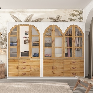 Classic Elegance Armoire Expandable Rustic Wardrobe with Glass Door ...