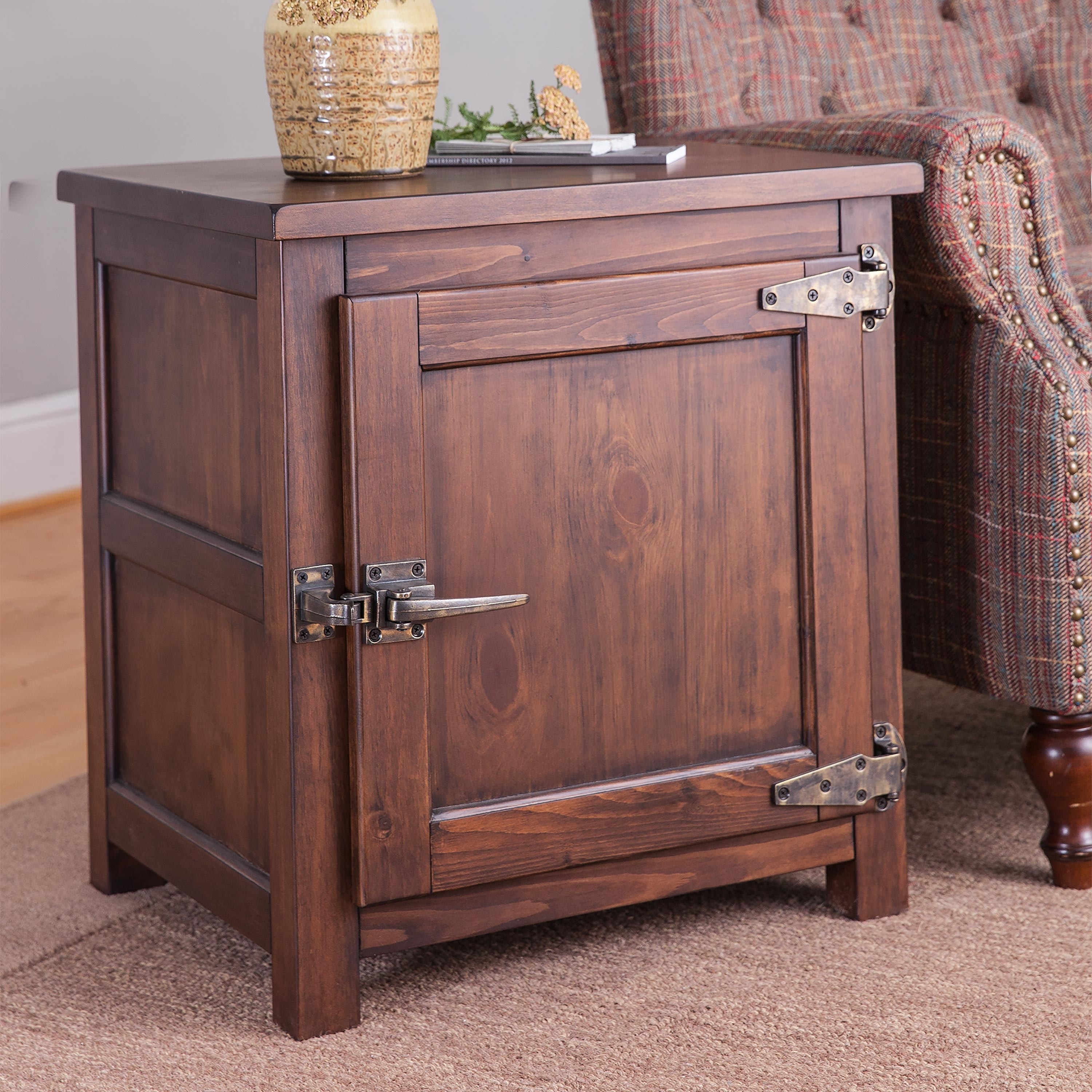 Portland Ice Box Wood Storage Side Table with Replica Hardware Walnut