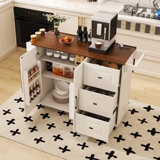 Kitchen Island Cart on Locking Wheels, Drop-Leaf Wood Breakfast Bar ...