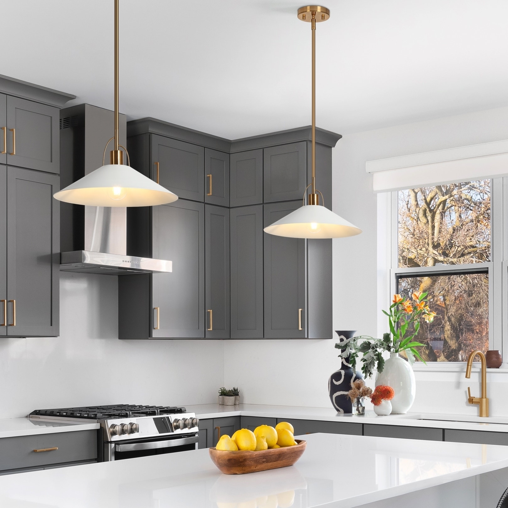 Mid-Century Modern 1-Light Cone Kitchen Island Pendant Light - 8''D x 7 ...