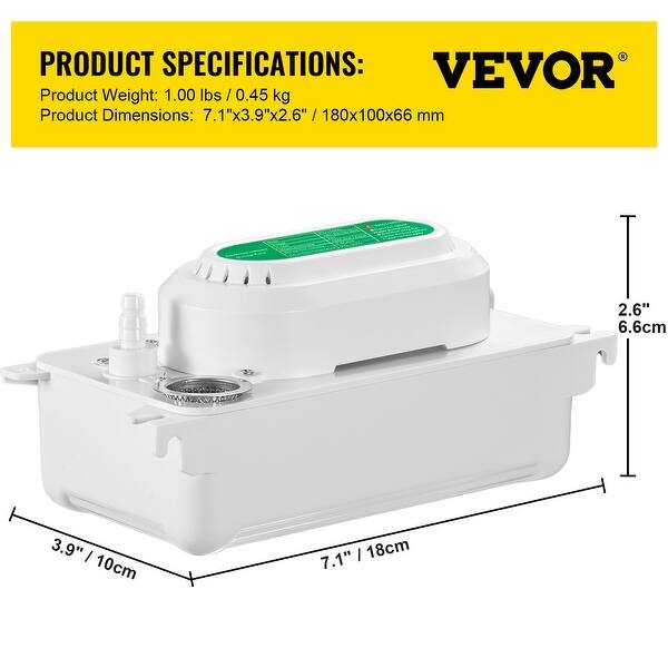 VEVOR Automatic Condensation Pump 6.6ft/2 m Lift 0.63Qt/0.6L Water Tank ...