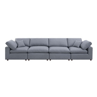 Living Room Straight Row Sectional Sofa Linen Upholstered 4 Seater ...