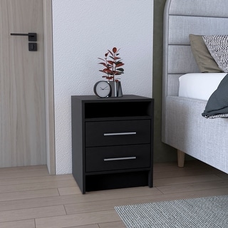 Modern Black Two-Drawer Nightstand with Open Shelf, Versatile Storage ...
