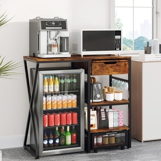3-Tier Mini Fridge Stand with Storage Shelf, Power Outlet, Pull-Out ...