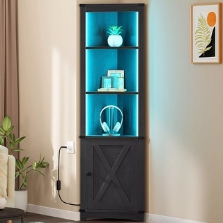 Tall LED Corner Cabinet Freestanding Bathroom Cabinet Doors Shelves ...