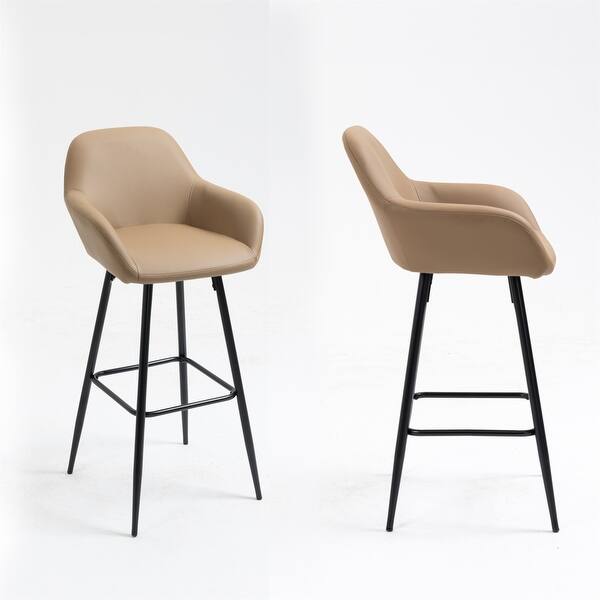 Light Camel Bar Stools with Back and Footrest Counter Height Set of 2 ...