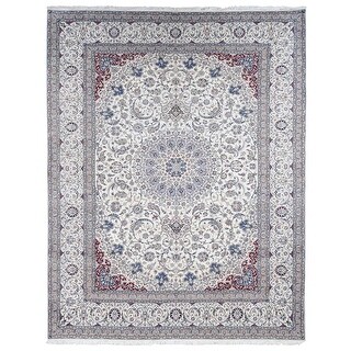 Hand Knotted Ivory Fine Oriental with Wool & Silk Oriental Rug (10'1" x ...