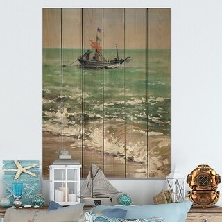 Designart 'Fishing Boat In Green Coastal' Nautical & Coastal Wood Wall ...