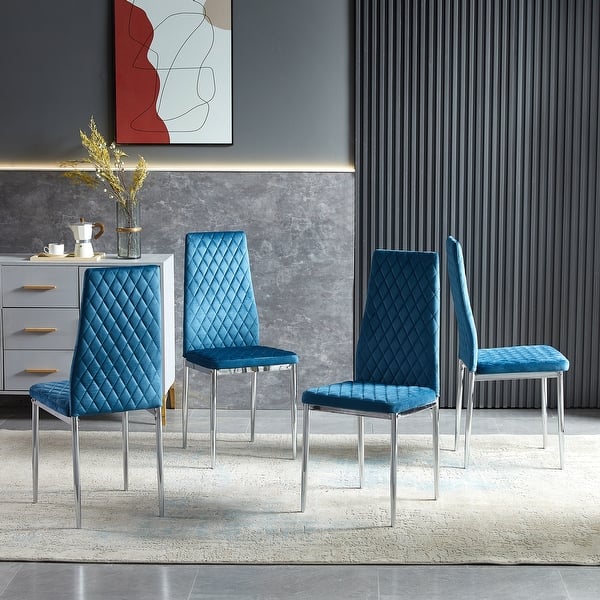 Modern Simple Diamond Grid Pattern Dining Chair with Metal legs - Bed ...