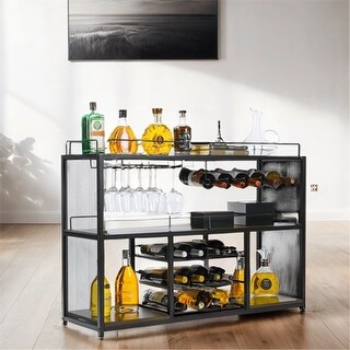 5 Tier Freestanding Wine Rack with Hanging Wine Glass Holder - Bed Bath ...