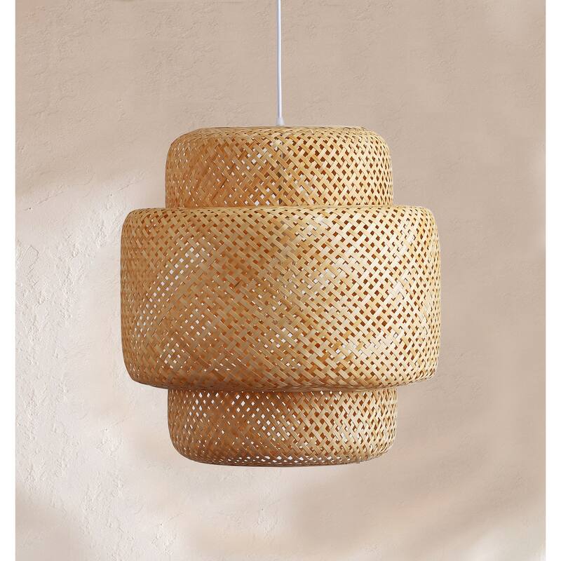 Rattan Weave 1-Light Farmhouse Bamboo Pendant Lighting Fixture - On ...