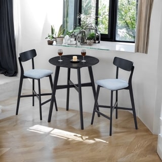 Wooden 3-Piece Modern Round Bar Table Set with 2 Bar Stool - Bed Bath ...