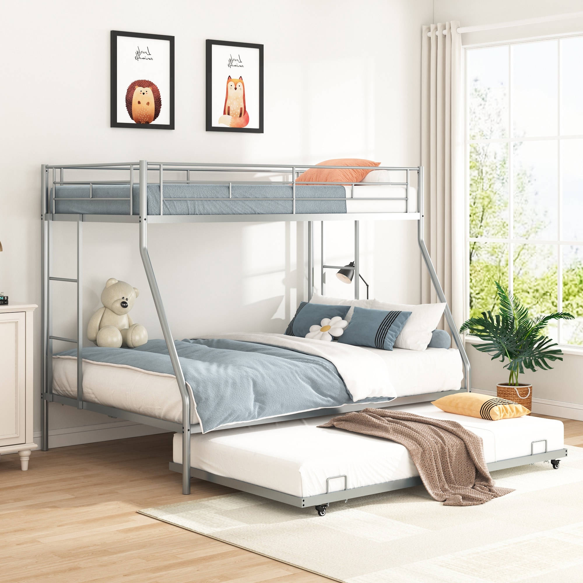 Twin Over Full Metal Bunk Bed, Heavy Duty Metal Bed Frame with Safety ...