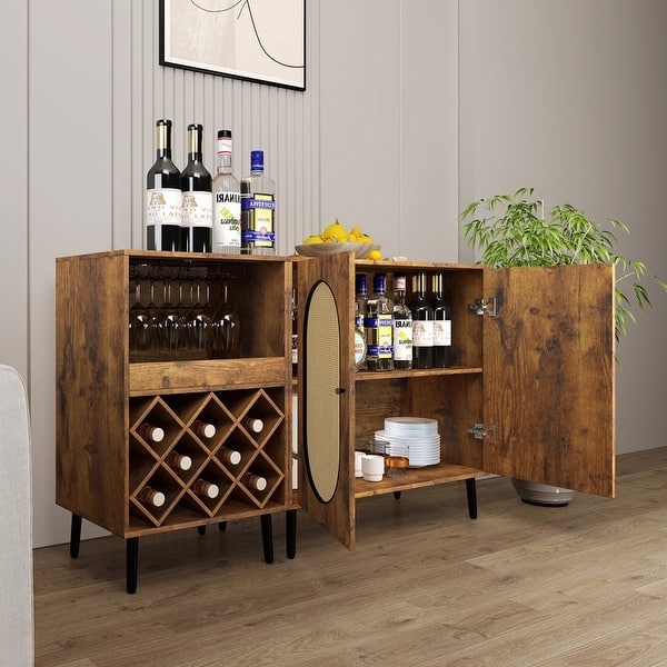 Mixoy Convertible Wine Bar Cabinet,55" Rattan Buffet Sideboard with ...