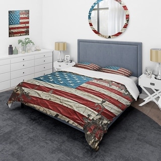 Designart "Vintage Liberty American Flag II" Flag Bedding Cover Set ...