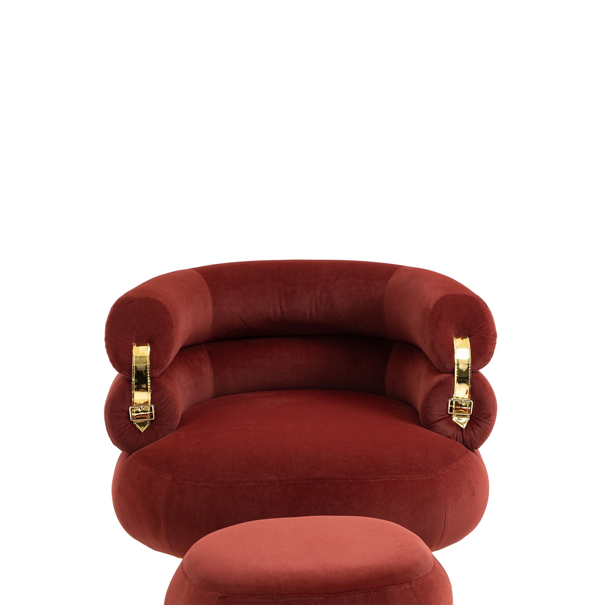 Wine Red Velvet Accent Chair Ottoman Sets Tufted Armchair Upholstered Chair Living Room Single Lounge Chairs with Metal Frame
