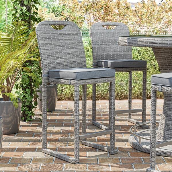 Cyprus Gray Outdoor Bar Chairs with Cushions (Stackable), Set of 6 ...
