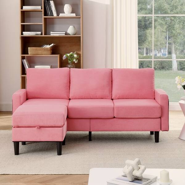 Pink 4 Seat Straight Row Sectional Sofa Set with Storage Ottomans - Bed ...