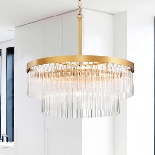 Casandra 5-light Two-Tier Crystal Glass Rod Drum Chandelier - Glossy ...