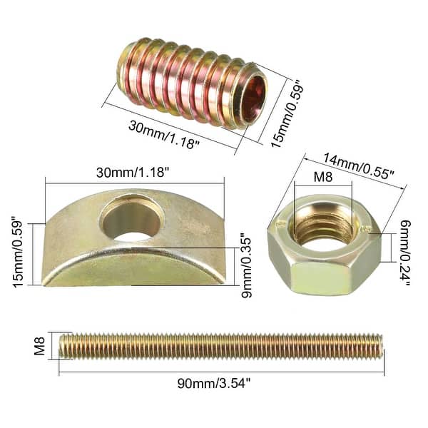 2 Sets Furniture Hardware Zinc Plated Half-Moon Nut Connecting Fitting ...