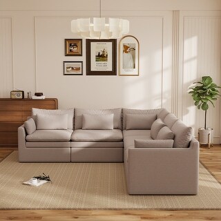 5-Piece 117" L Shaped Upholstered Corner Modular Sectional Sofa Cloud ...