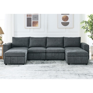 U-Shape Modular Sofa Set with 2 Movable Ottomans for Livingroom, Modern ...