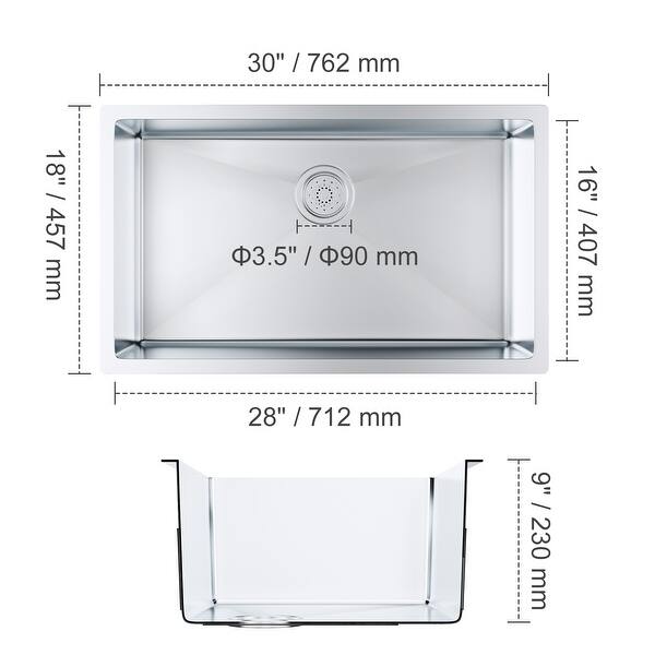 VEVOR Undermount or Drop In Kitchen Sink Single Bowl Basin Stainless ...