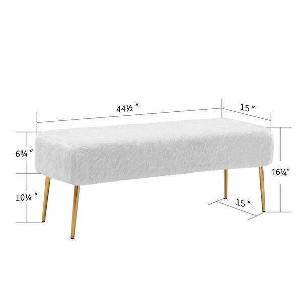 White Faux Fur Bench Modern Long Furry Ottoman Bench for Bedroom - Bed ...