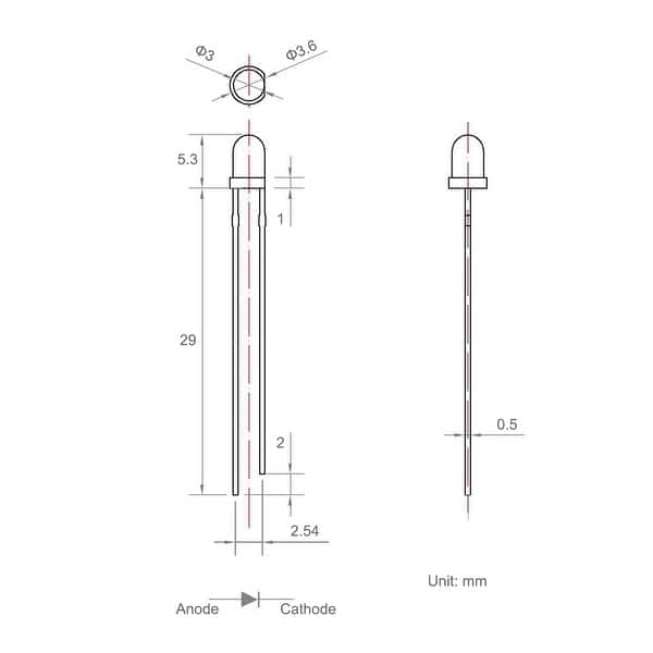 100Set 3mm LED Diodes w Resistor, Diffused Red DC1.8-2.0V, Round Head ...