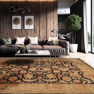 Hand Knotted Agra Charcoal, Tan Wool Traditional Oriental Area Rug - 8 ...