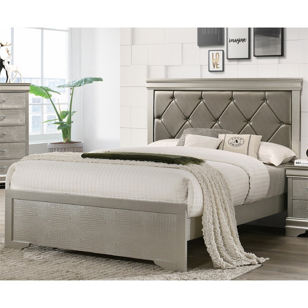 Queen Size Wooden PU Upholstered Panel Bed Frame with Button Tufted ...