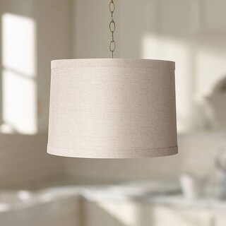 Antique Brass Drum Pendant Light 16" Modern Linen Shade Fixture - 16" x ...