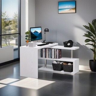 L Shaped 360° Rotating Computer Desk, with 3-Tier Storage Shelves - Bed ...