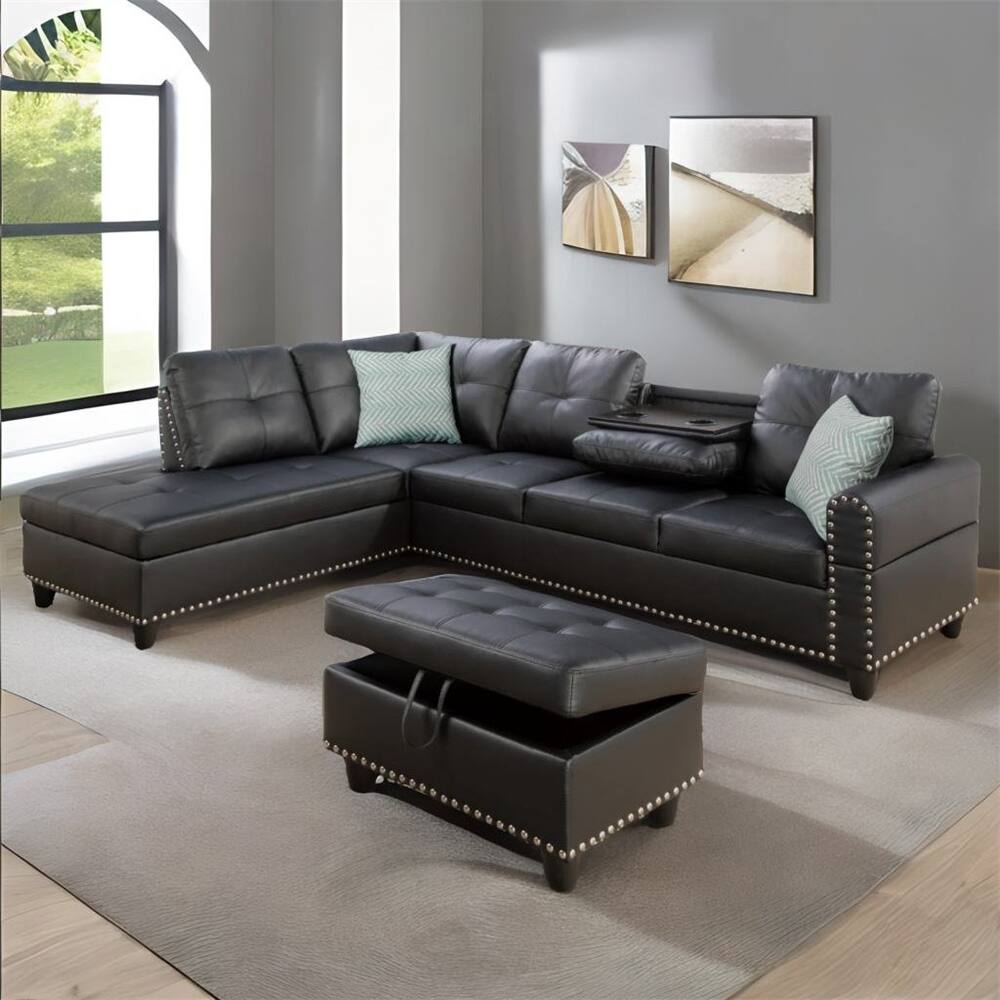 Black Faux Leather Sectional Sofas - Bed Bath & Beyond