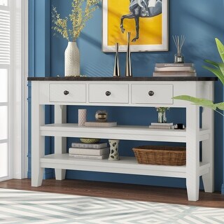 48'' American Console Table with 3 Drawers and 2-Tier Shelves, Pine ...