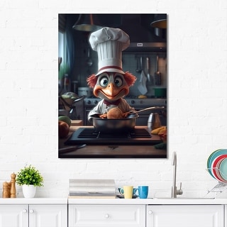Designart "Grey Bird Chef In The Kitchen" Animal Bird Kitchen Wall Art ...