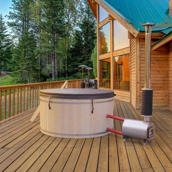 ALEKO Pine Hot Tub and Ice Bath 4-5 Person with Wood-Fired Heater - On ...