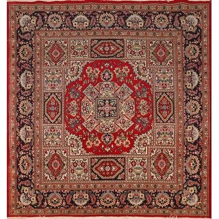 Red Qum Persian Square Area Rug Hand-Knotted Wool Carpet - 6'6"x 6'6 ...