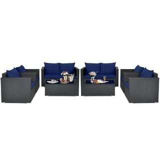 Gymax Set of 8 Rattan Furniture Set Cushioned Sofa Chair Coffee Table ...