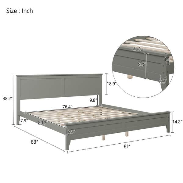 Gray Modern Solid Wood Low-Profile King Size White Platform Bed Frame ...