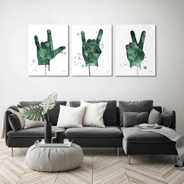 Canvas Triptych Painted Hand Signs by Kelsey McNatt - 3 Piece Art Set ...