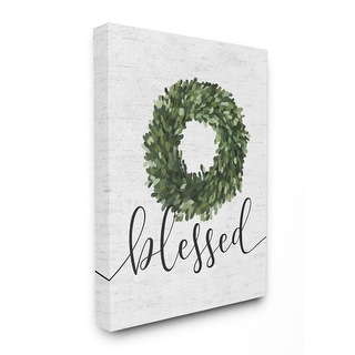 Stupell Simple Blessed Text with Greenery Wreath Design Canvas Wall Art ...