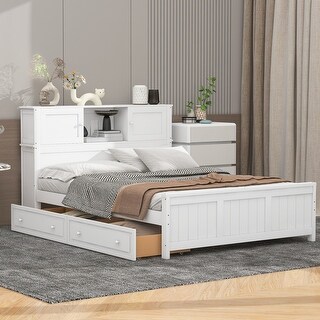 White Full Size Bed with 2 Drawers and Sliding Door - Bed Bath & Beyond ...
