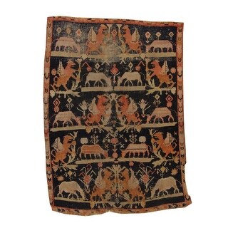 Wahi Rugs Traditional worn fair condition Wool Hand Knotted Rug 4.0x6.0 ...