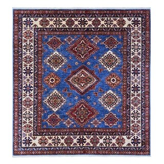 Shahbanu Rugs Berry Blue Afghan Super Kazak with All Over Geometric ...